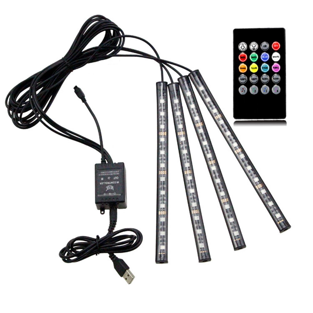 Car RGB 48 LED Light Strip Interior Atmosphere Neon Lamp Remote Control ...