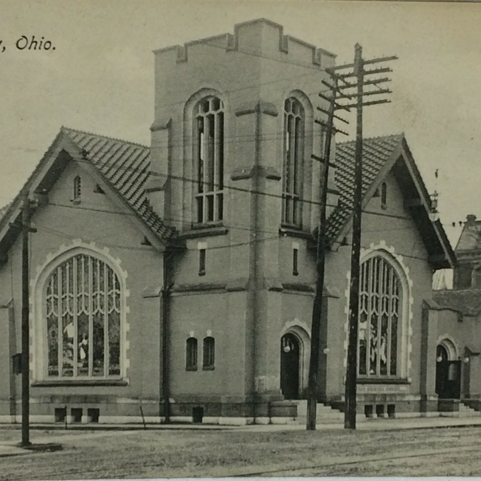 Vintage Postcard Troy Ohio Christian Church Street Scene Laessig & Co ...