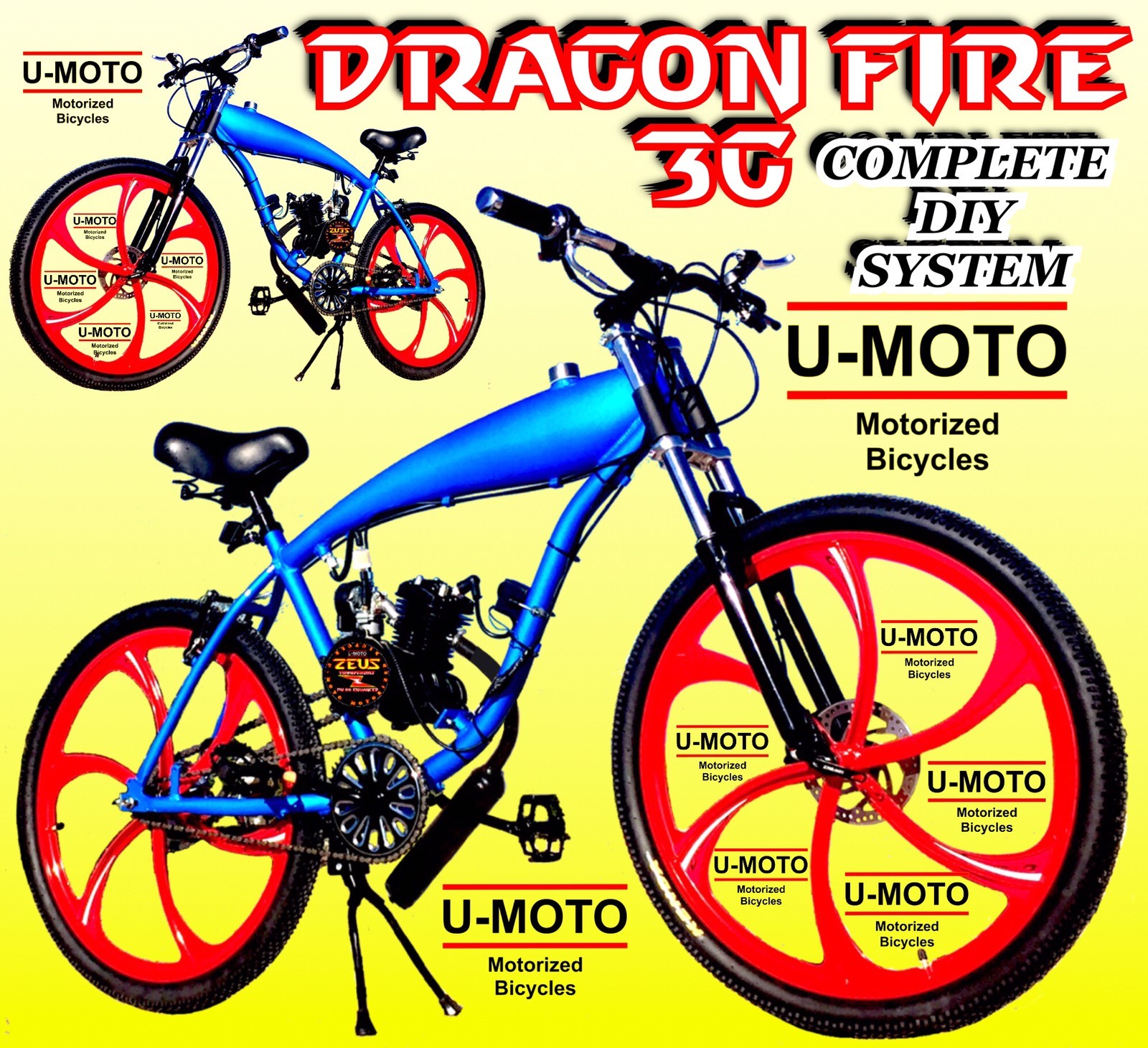 RED BLUE 26" GAS TANK BIKE AND 2-STROKE 66CC/80CC MOTORIZED BICYCLE KIT ...