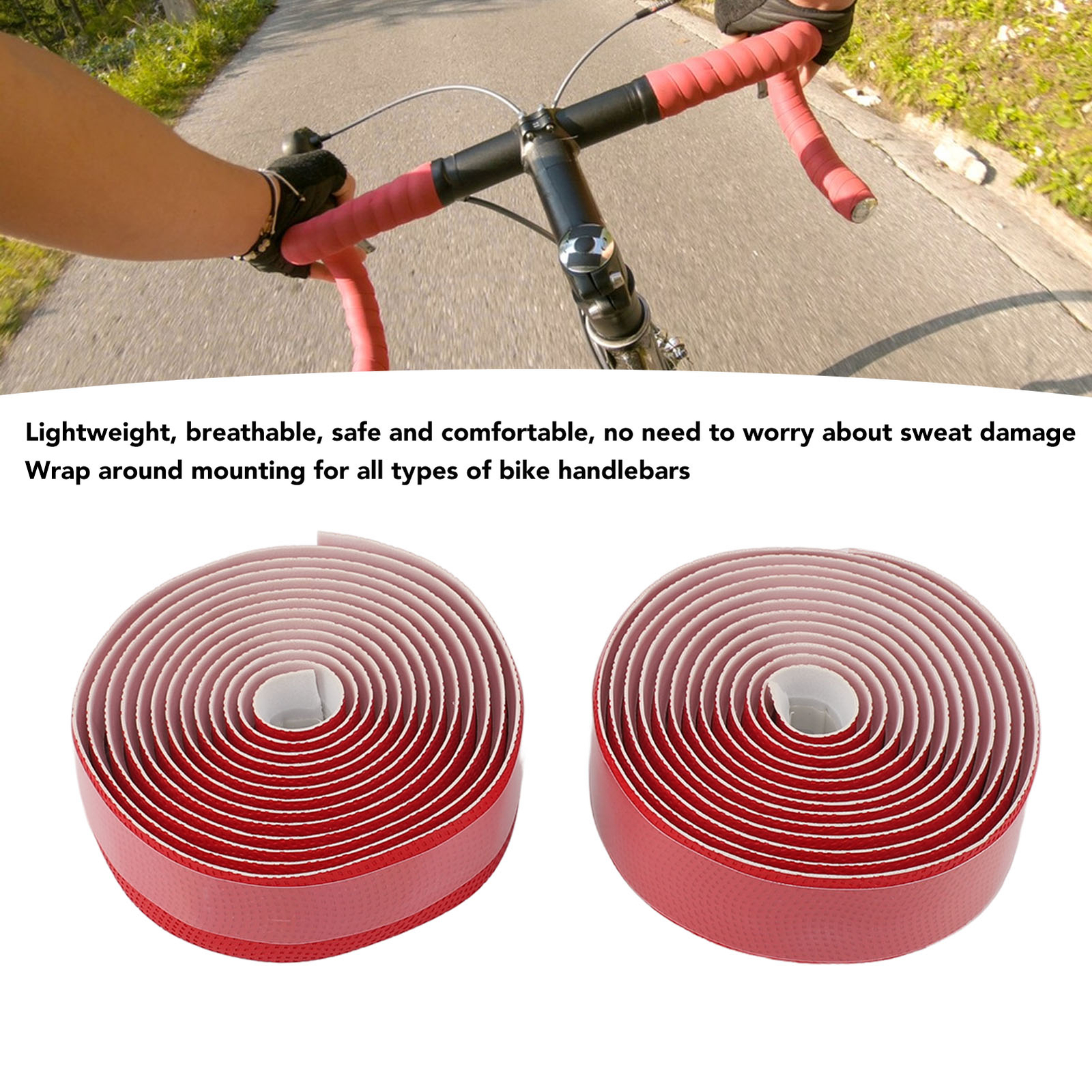 (Red)1Pair Bike Handle Grip Tape Breathable Lightweight Anti Slip Shock ...