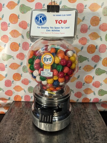 1 CENT GUMBALL MACHINE - Vintage, Ford Gum w/ Plastic Globe, Topper ...