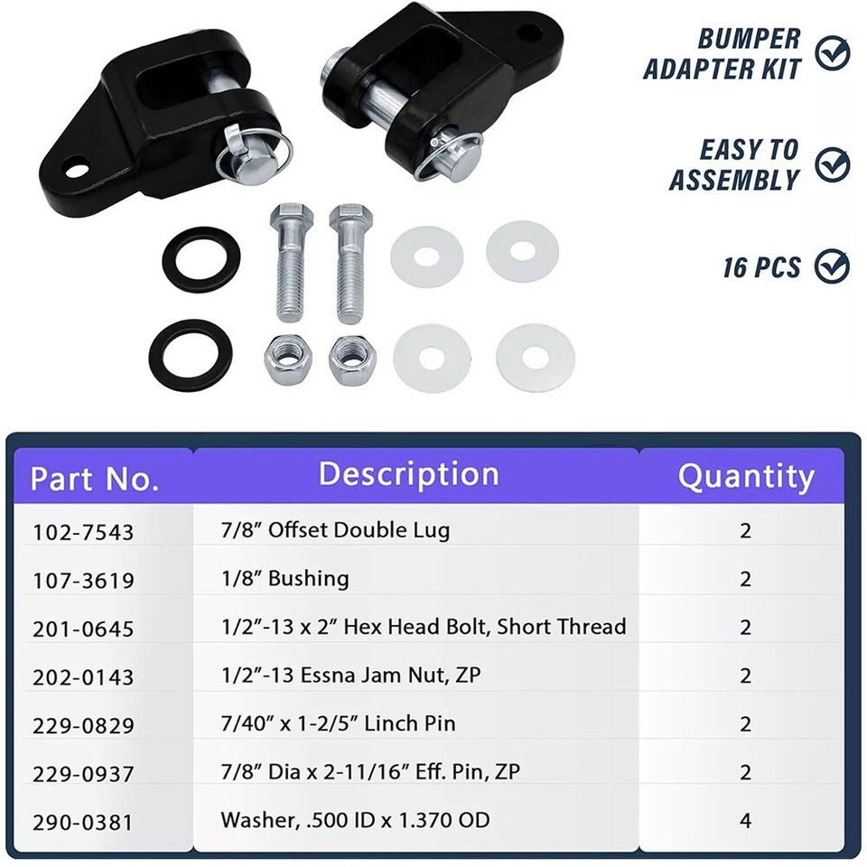 for Blue Ox BX88296 Tow Bar Hardware Adapter Kits Off Road Adapter 7/8 ...