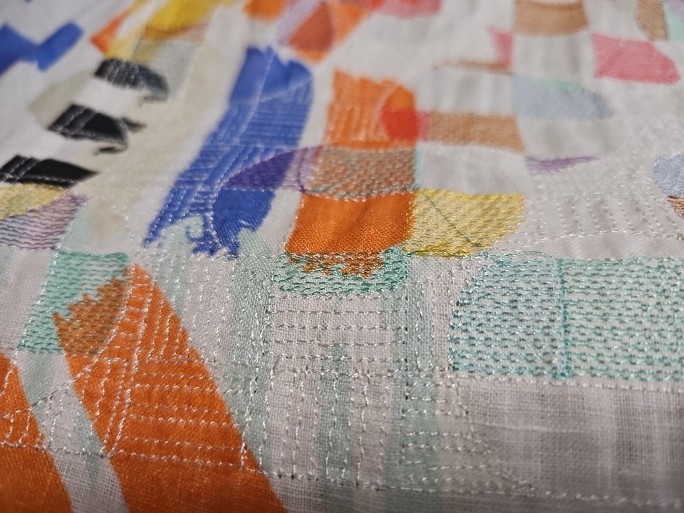 Robert Graham 100% Linen Pattern Stitching Wide Paint Strokes Dress ...