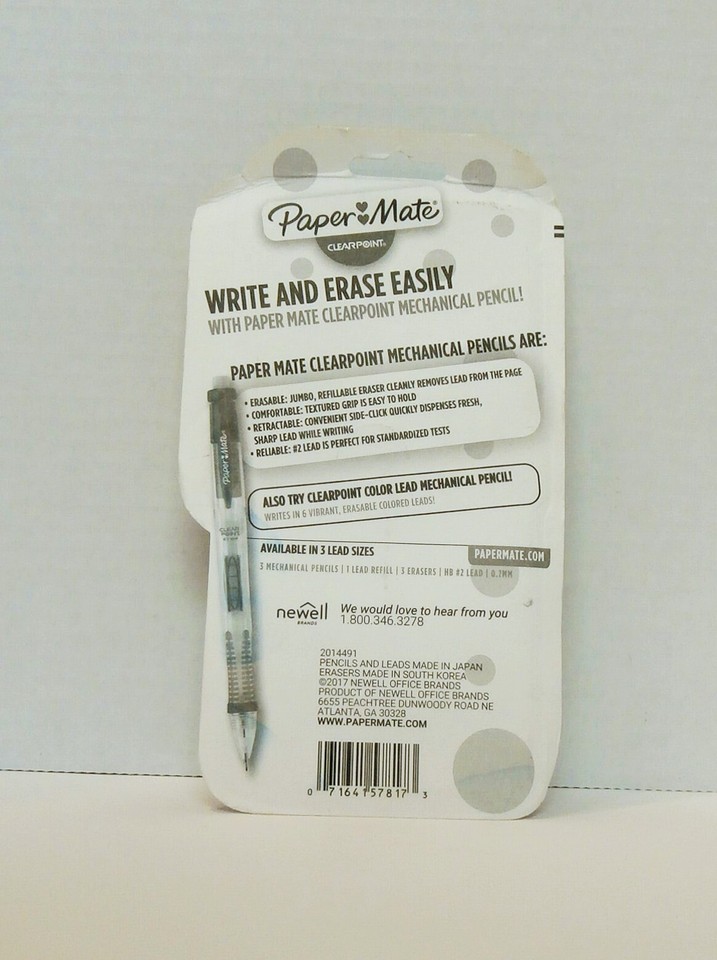 Paper Mate Mechanical Pencils CLEARPOINT JUMBO SET Refillable Erasers 0 ...