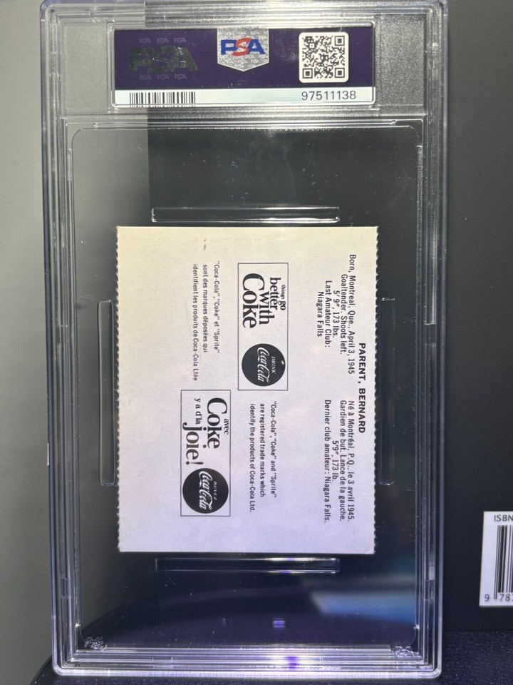 HOF **ROOKIE** Bernie Parent 1965-66 Coca Cola NHL Players PSA Flyers ...