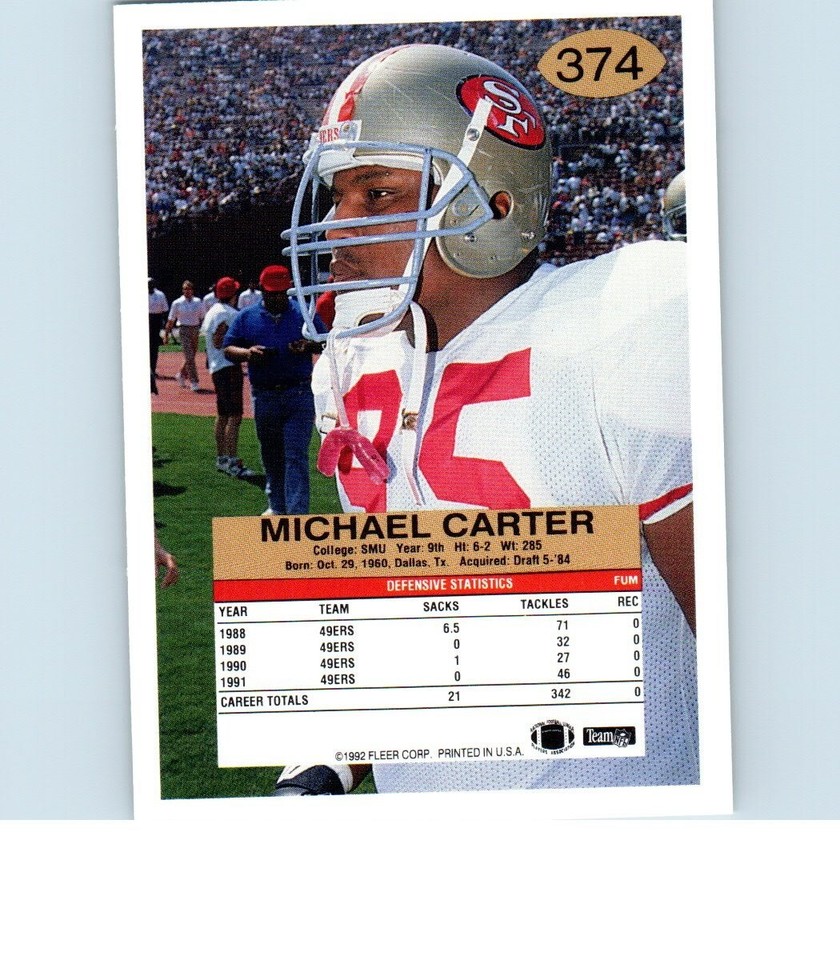 Michael Carter 374 49ers 1992 Fleer NFL Football Trading Card | eBay