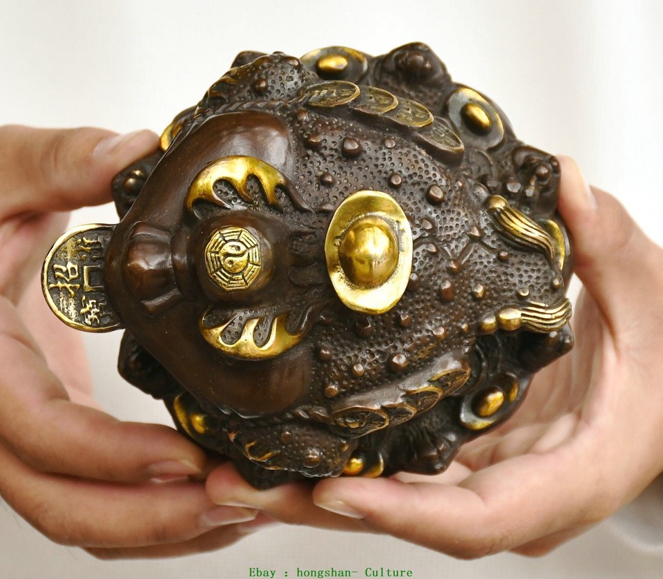 5.1"Old Bronze Money Coin Golden Toad Spittor Beast Animal Yuanbao ...