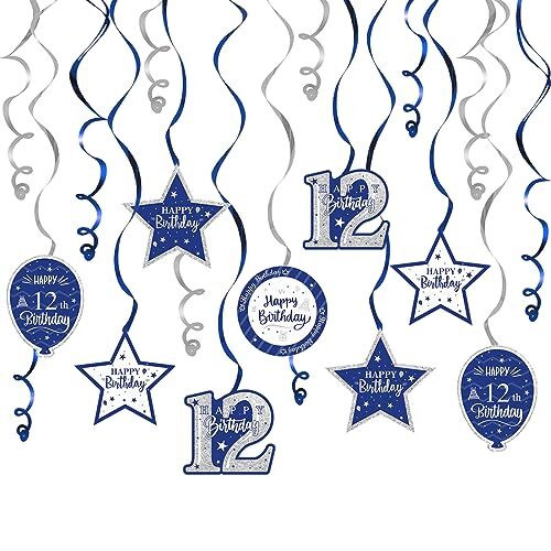 Happy Birthday & Silver Glitter Swirls Streamers Party Decorations ...