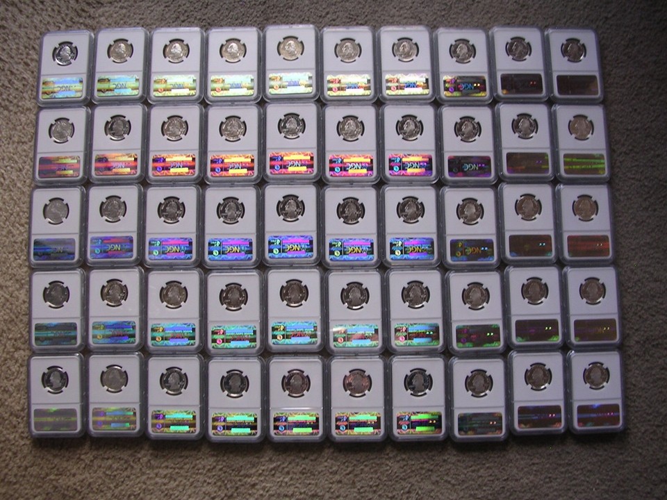COMPLETE SET 1999-2008 NGC PF69 ULTRA CAMEO SILVER PROOF STATE QUARTERS ...