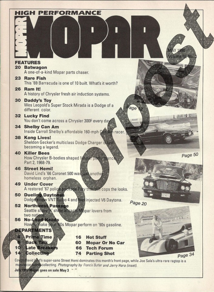 High Performance Mopar magazine May 1990 excellent condition Dodge Plymouth | eBay