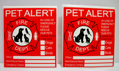 2 PET RESCUE ALERT EMERGENCY DECALS for Window or Door SAVE OUR PETS ...