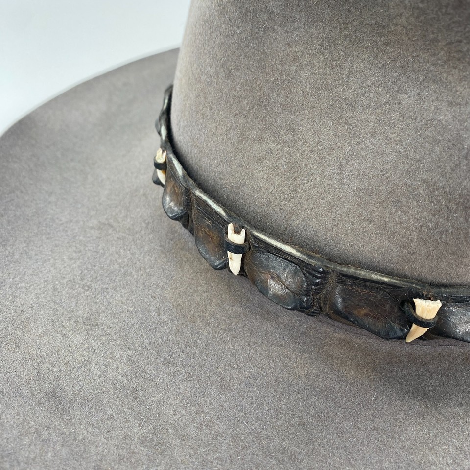 VTG Akubra Western Cowboy Hat Snowy River Crocodile Band Fur Felt Grey ...