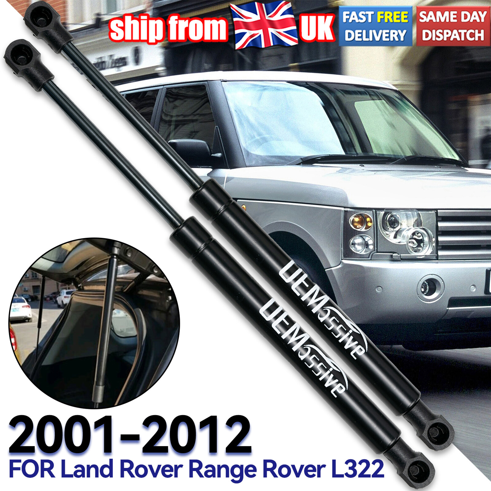 PAIR FOR LAND ROVER RANGE ROVER L322 CAR HOOD FRONT BONNET GAS STRUTS ...