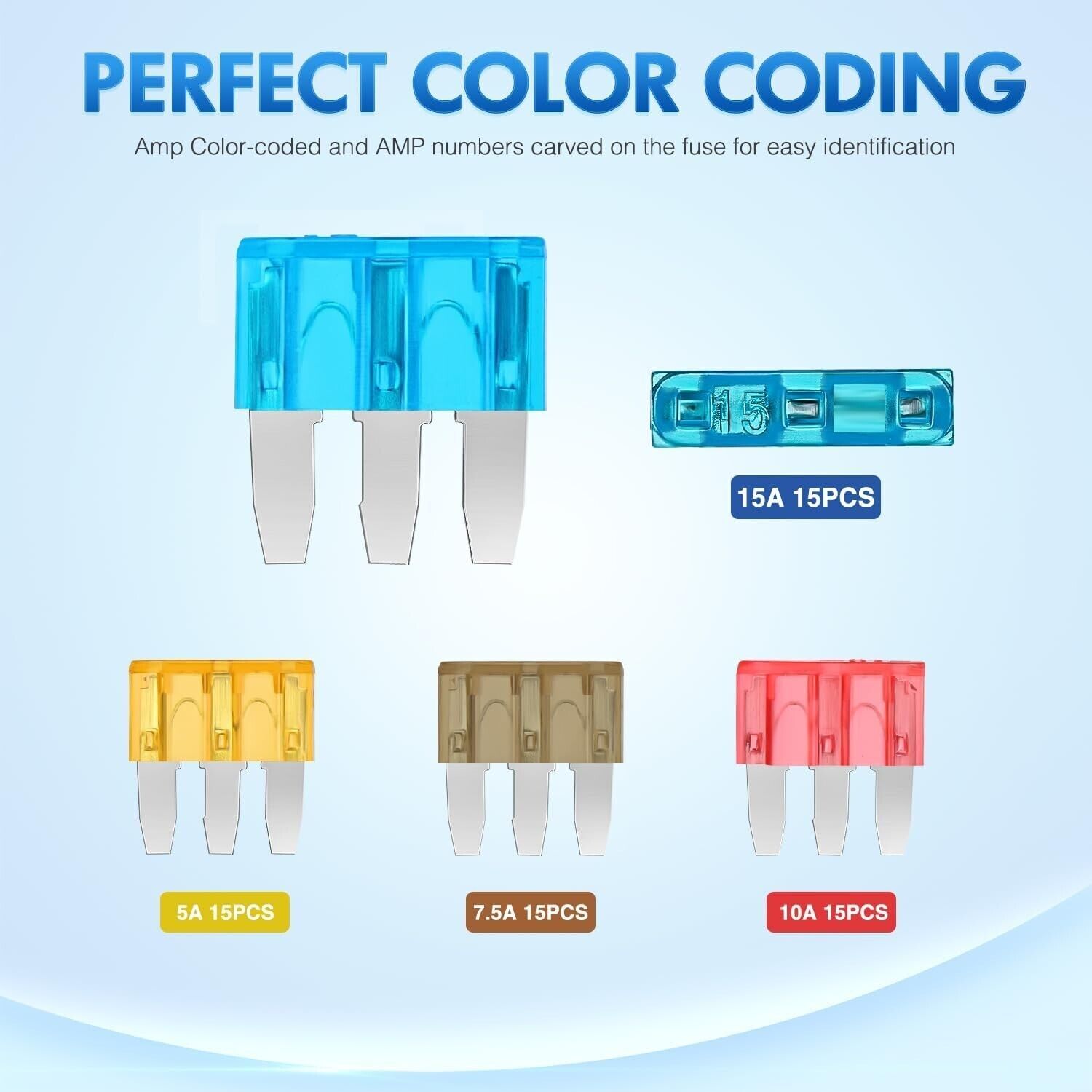 60Pcs Micro 3 Fuses 5A 7.5A 10A 15A APT ATR Blade Fuses for Cars Boats ...