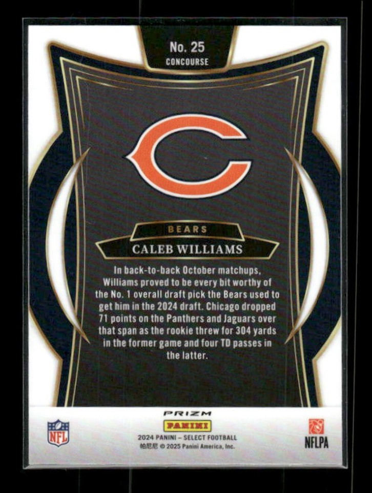 Caleb Williams - 2024 Select Football - Black & Red Shock - Rookie | eBay