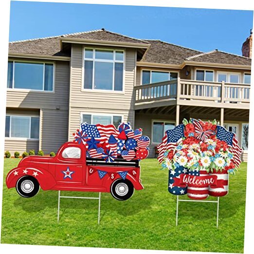 2 Set 4th of July Yard Sign Memorial Day Decorations Outdoor Patriotic ...