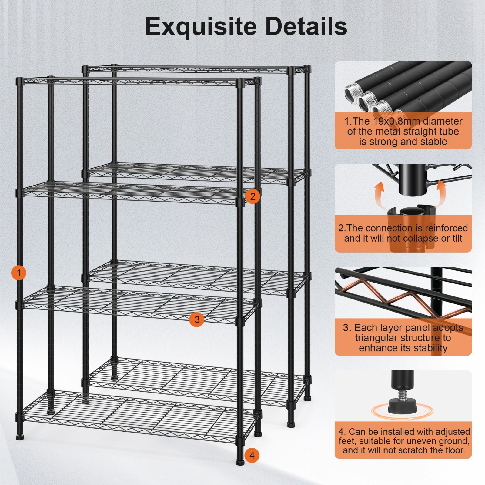 2 Pack 4-Tier Storage Shelf Unit Heavy Duty Wire Shelving 600lbs 54 ...