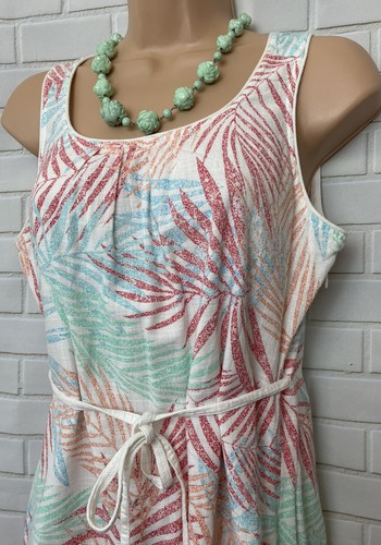 FAT FACE 10 S Ivory Palm Print Sleeveless Shift Knee Length Sun Dress ...