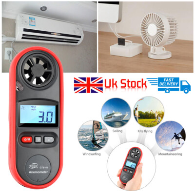 Digital Anemometer Handheld Wind Speed Air Flow Meter Wind Tester LCD 0 ...
