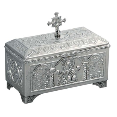 6" Large Reliquary Relic Case Sanctified Box Nickel Plated Velvet ...