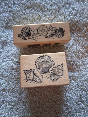 2 Wood Mount Rubber Stamps PSX Shells Sand Dollar Starfish Beach Ocean ...