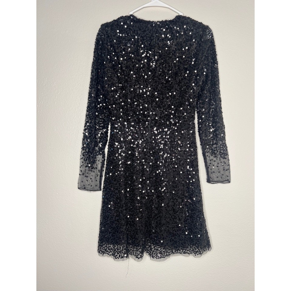 French Connection Emille Black Sequin Twist Front V Neck Long Sleeve ...
