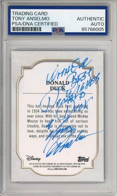 2024 TOPPS CHROME SAPPHIRE DISNEY DONALD DUCK SIGNED TONY ANSELMO PSA ...