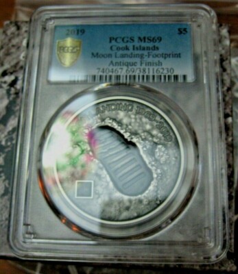 2019 PCGS MS69 Cook Island Moon Landing Moon Meteorite 1 oz. .999 Fine ...