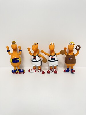 4 Vintage Kraft CHEESASAURUS REX Dinosaur Bendy Figure Lot Toy Mac N ...