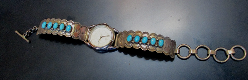 Vintage Native American Sterling Silver Turquoise toggle watch Cuff ...