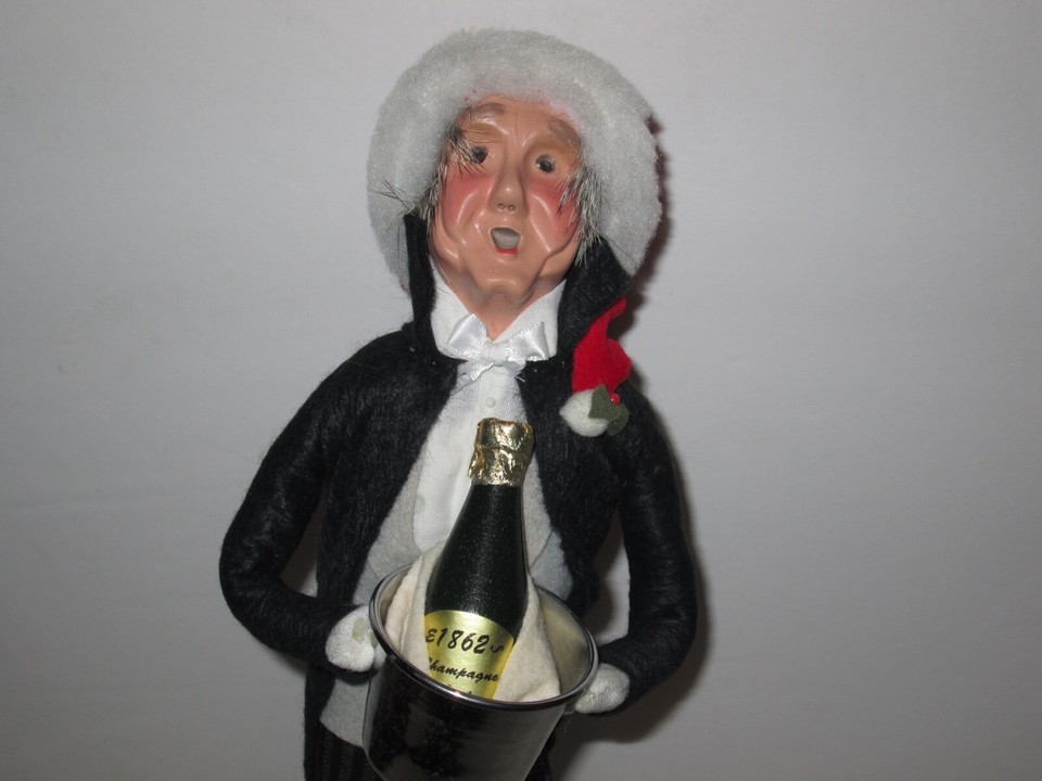 Byers Choice 2001 Holiday Butler with Silver Bucket Holding Champagne ...
