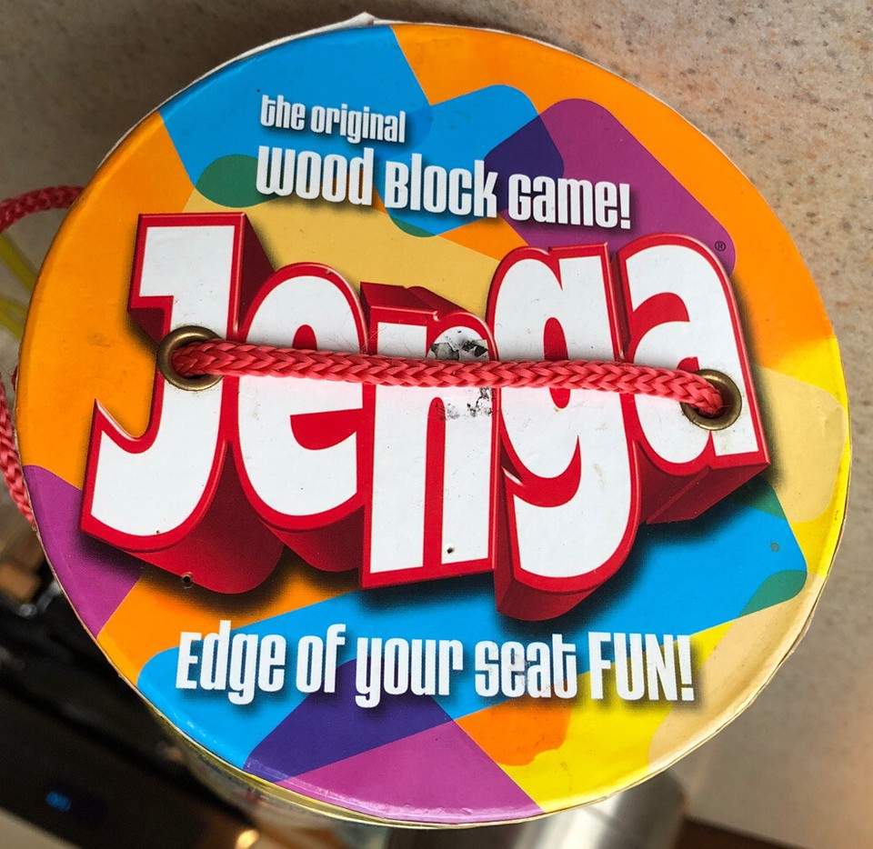 Original Jenga Wood Block Game in Carry Tube Drum Case All 54 Pieces ...