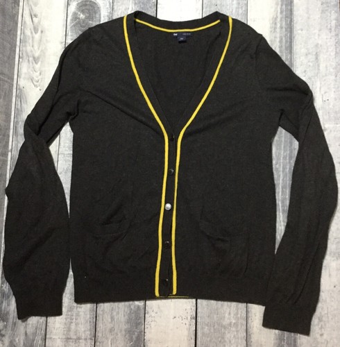Gap Women's Cardigan Sweater Gray & Yellow Button Down Size Medium | eBay