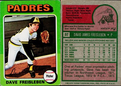 1975 Topps Baseball Card #37 Dave Freisleben San Diego Padres | eBay