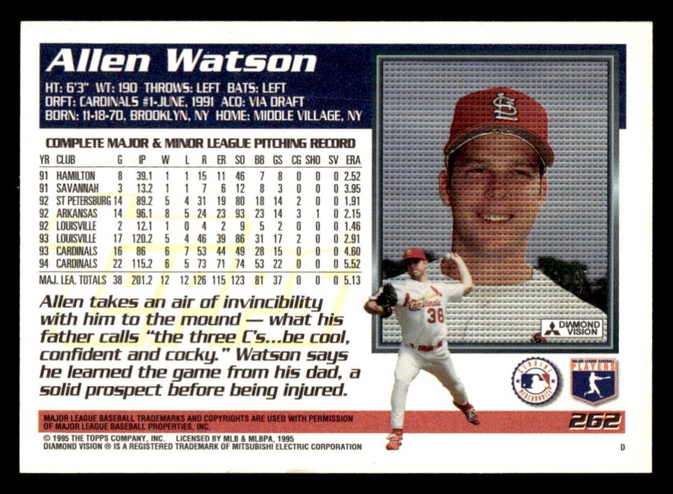 Allen Watson 1995 Topps #262 St. Louis Cardinals | eBay
