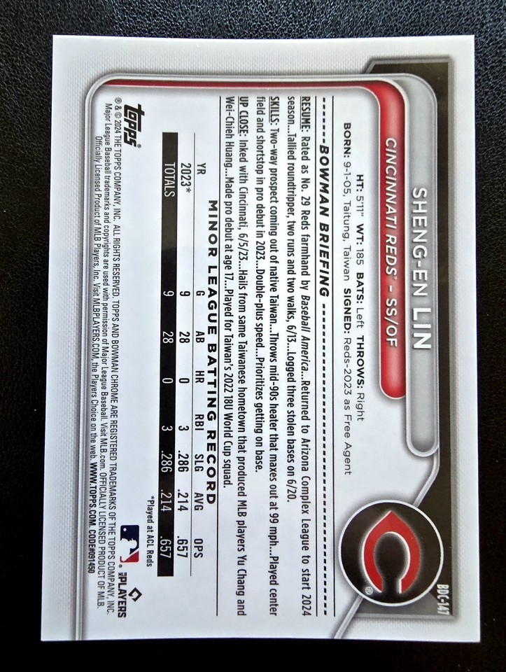 2024 Bowman Draft 1st Bowman Chrome #BDC-147 Sheng-En Lin True Red 5/5 ...