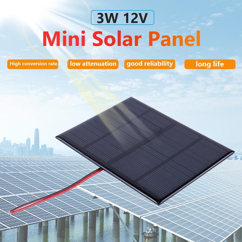 3Pcs Mini Solar Panel 3W 12V Small Cell Module for 9-12V Battery/Mobile ...