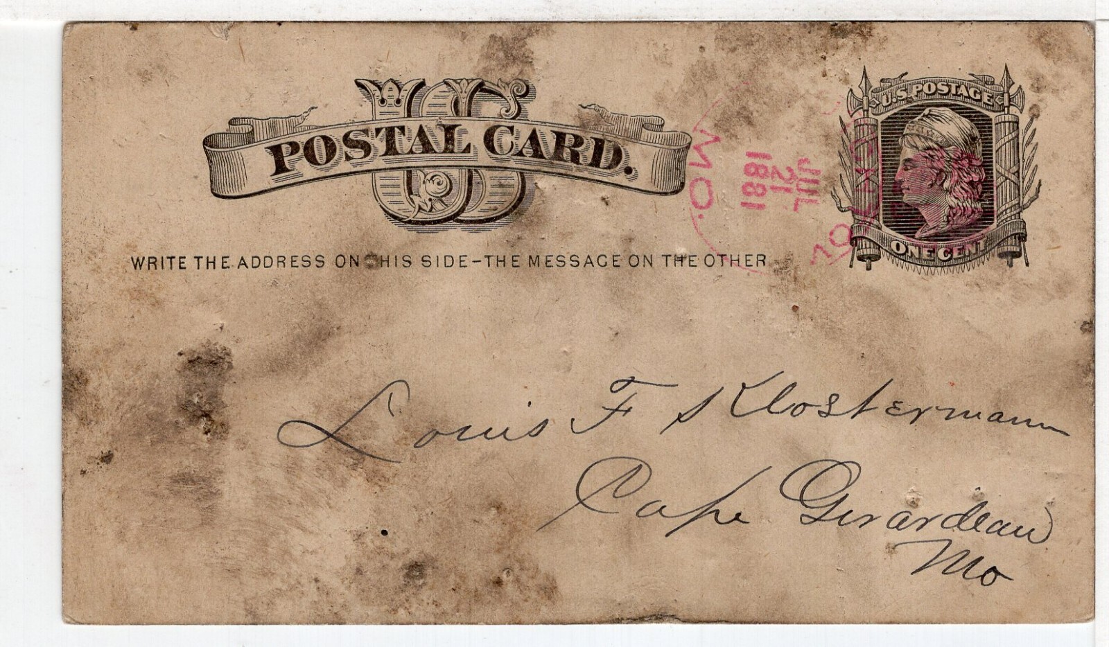 US 1 Cent Postal Card 1881 Dutchtown to Cape Girardeau MO | eBay