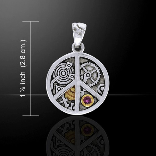 Peace Symbol Steampunk Pendant 925 Sterling Silver Jewelry Created Ruby ...