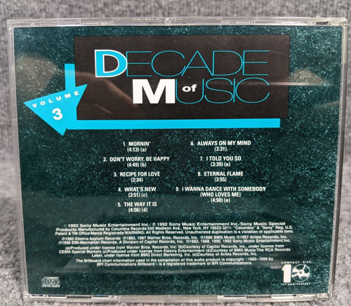Decade of Music Billboard Sony Volumes 1-3 (3-Discs, CD, 1992) 1980s ...
