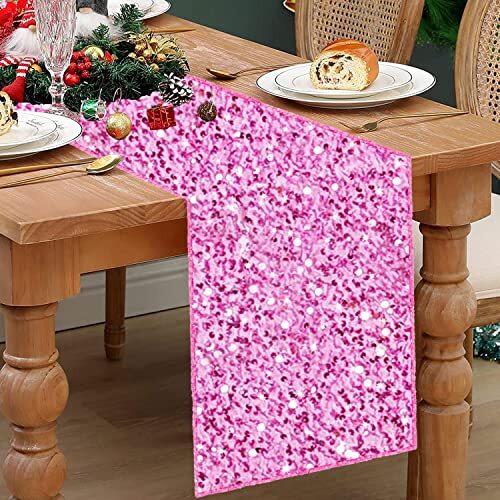 12x72 Inches Pink Sequin Table Runner Velvet Table Runner Sparkly Table ...