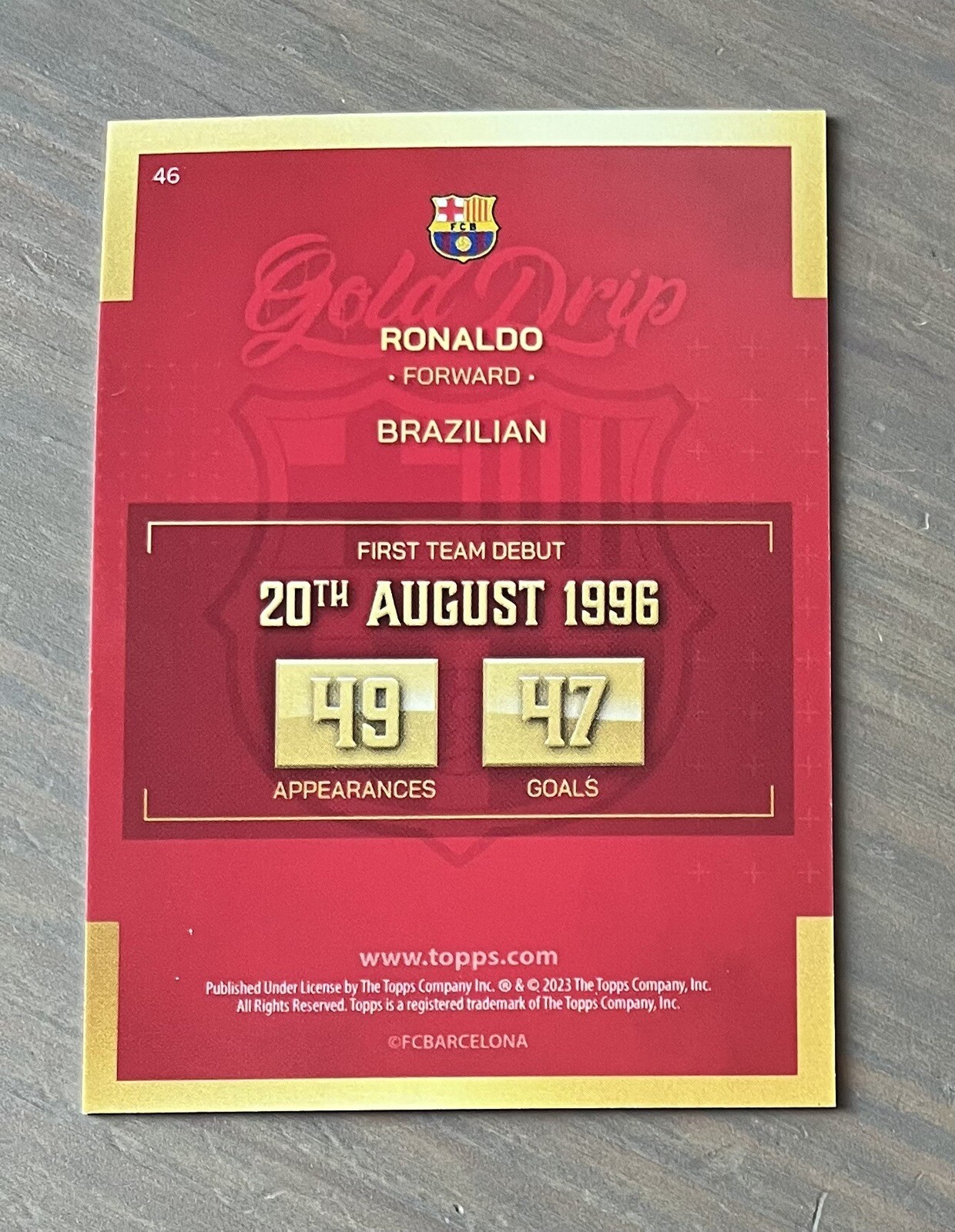 Topps FC Barcelona Team Set Brazilian Ronaldo R9 Gold Drip Icy Parallel ...
