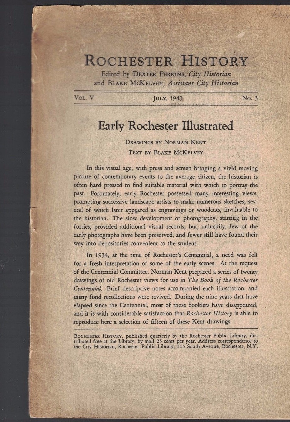 Rochester History Magazine July 1943 Early Rochester NY Illustrated ...