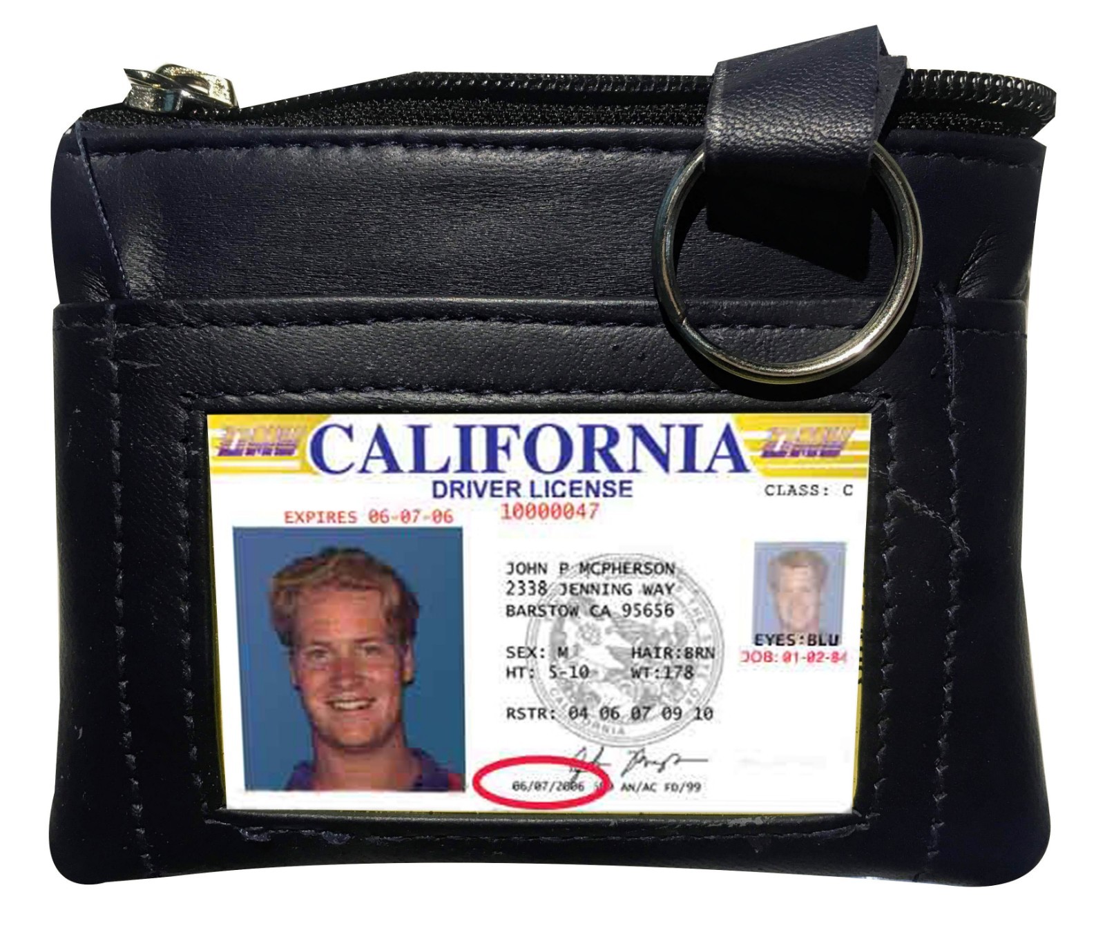 Genuine Leather Coin Purse ID Badge Key Chain Change Zip Holder Men ...