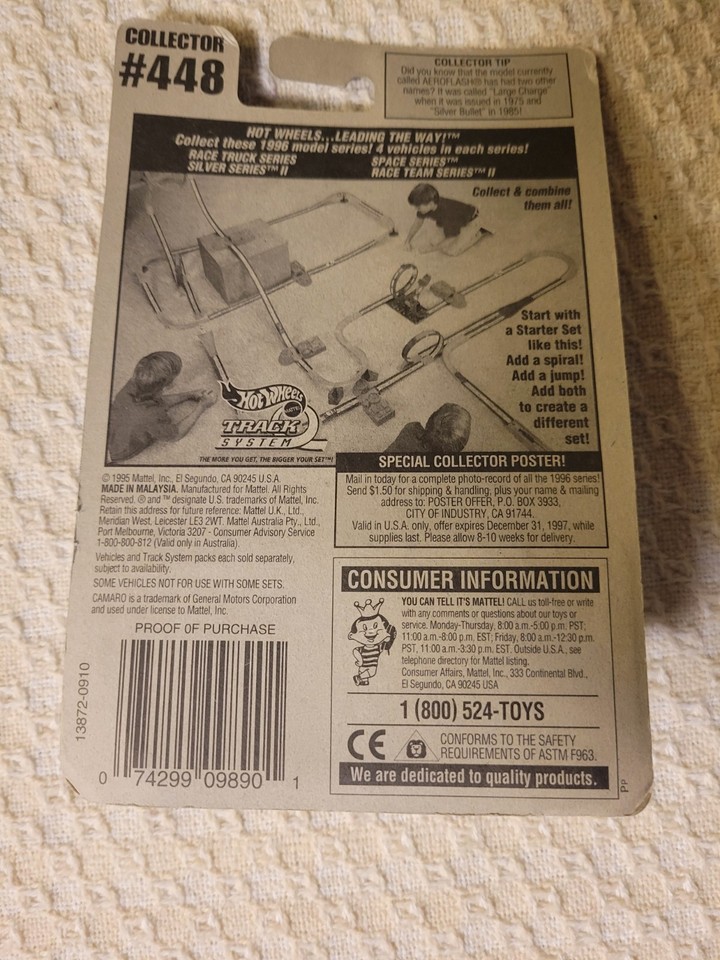 Hot Wheels: 1995 - '67 CAMARO #448 - Yellow with Black Stripes - 5 ...