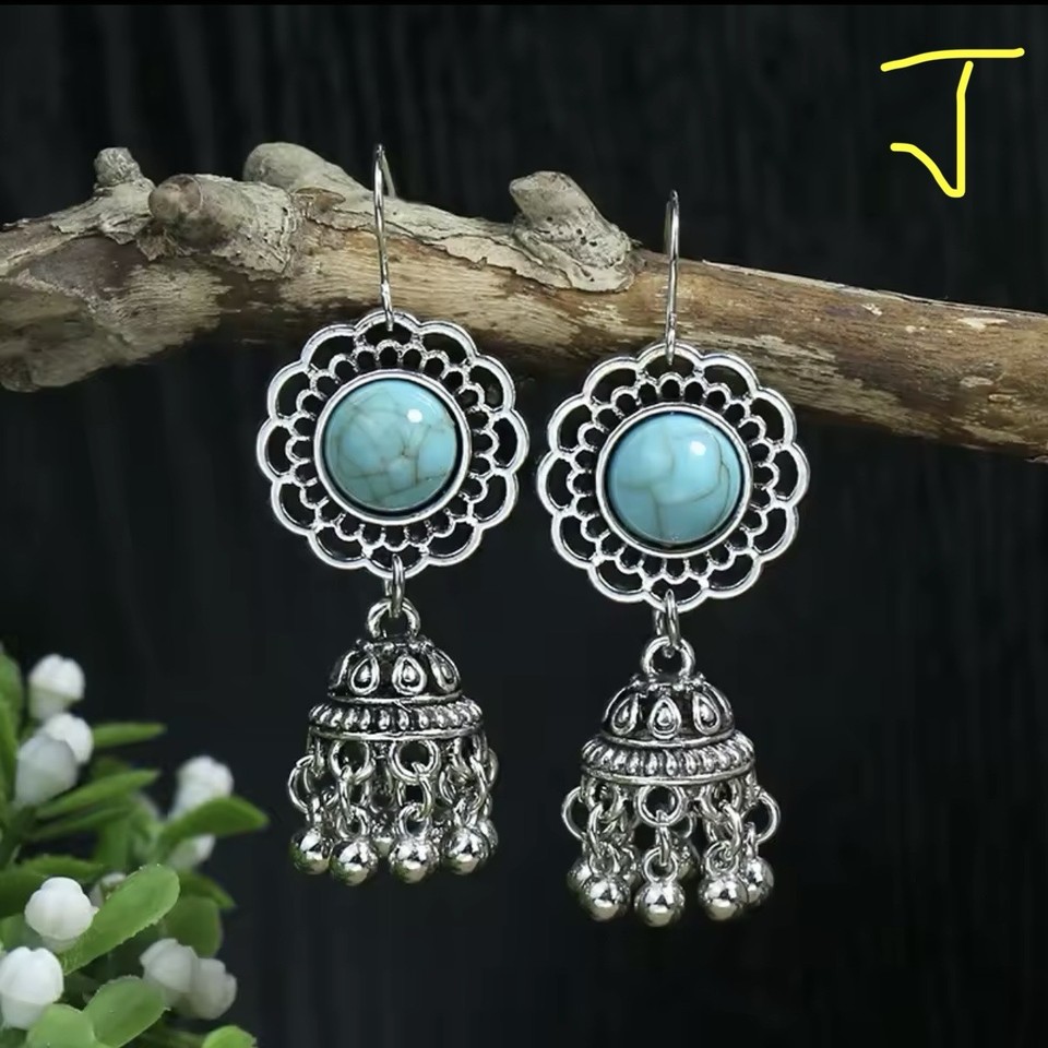 Lucky Brand Bohemian Ethnic Earrings Turquoise Inlaid Exquisite Dot ...