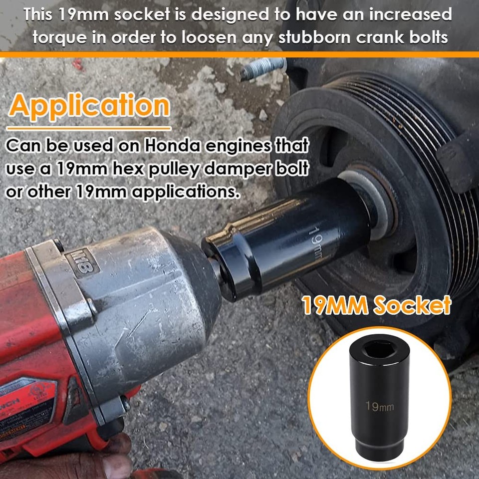 19mm Harmonic Balancer Socket 77080 & 50mm Crankshaft Crank Pulley ...