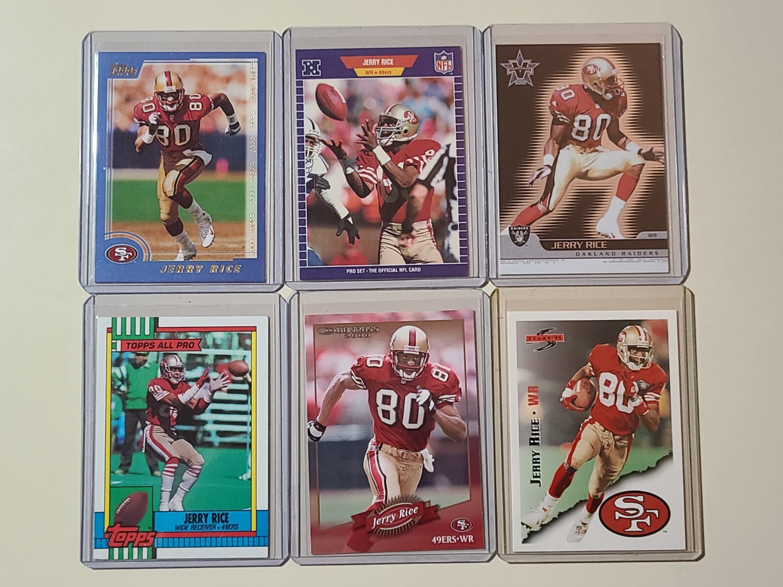 6 card lot of Jerry Rice Football Cards Pro Set, Topps, Donruss, Score ...