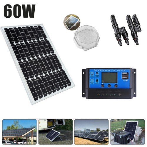 60W Solar Panel Kit 12V Mono Generator Caravan Camping Battery Charger ...