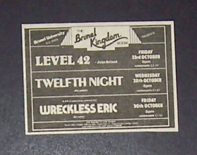 Level 42 Debut Album Era Wreckless Eric 1981 Mini Poster Type Concert ...